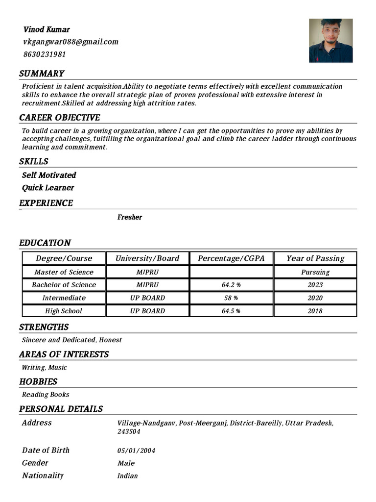 Resume - Vinod Kumar - Format1 | PDF