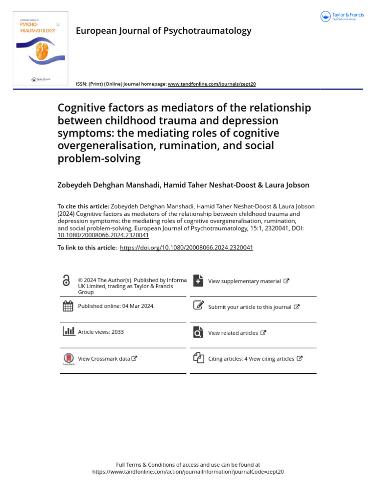 Cognitive factors as mediators of the relationship between childhood trauma and depression ...