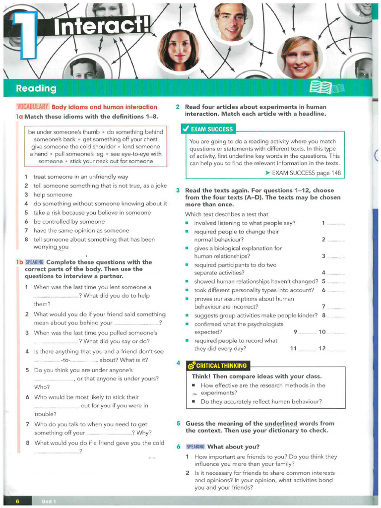 Gateway B2+ Unit 1 - Reading & Use of English | PDF