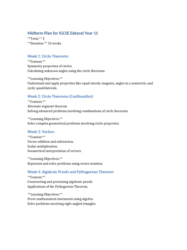 IGCSE_Year_11_Midterm_Plan | PDF