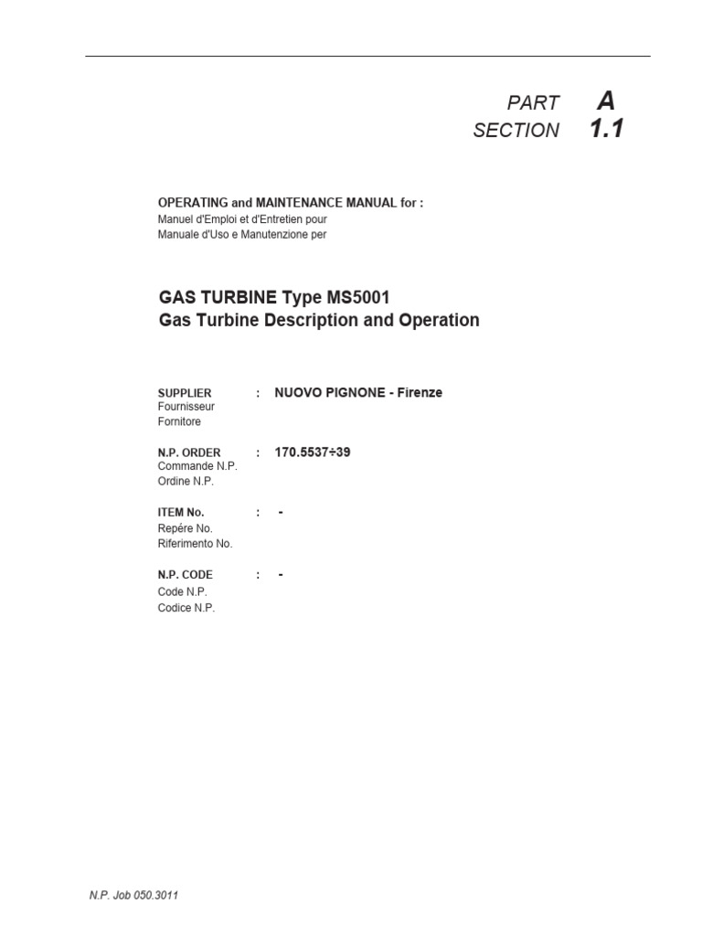 Gas Turbine MS5001 Mellitah | PDF