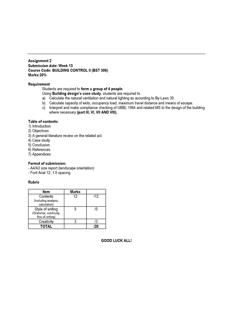 BST 306 Building Control Assignment Guide | PDF