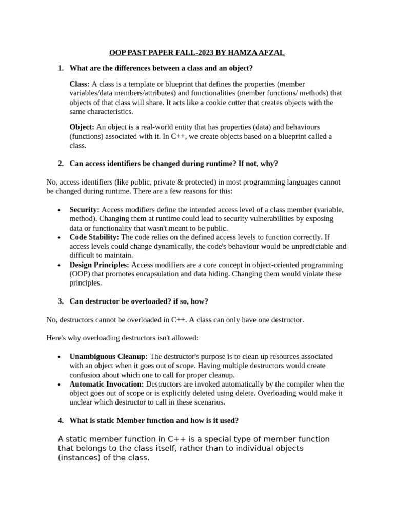 Oop Past Paper Fall-2023 | PDF | Method (Computer Programming) | Class (Computer Programming)