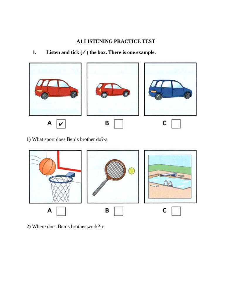 A1 Listening Practice Test Pdf