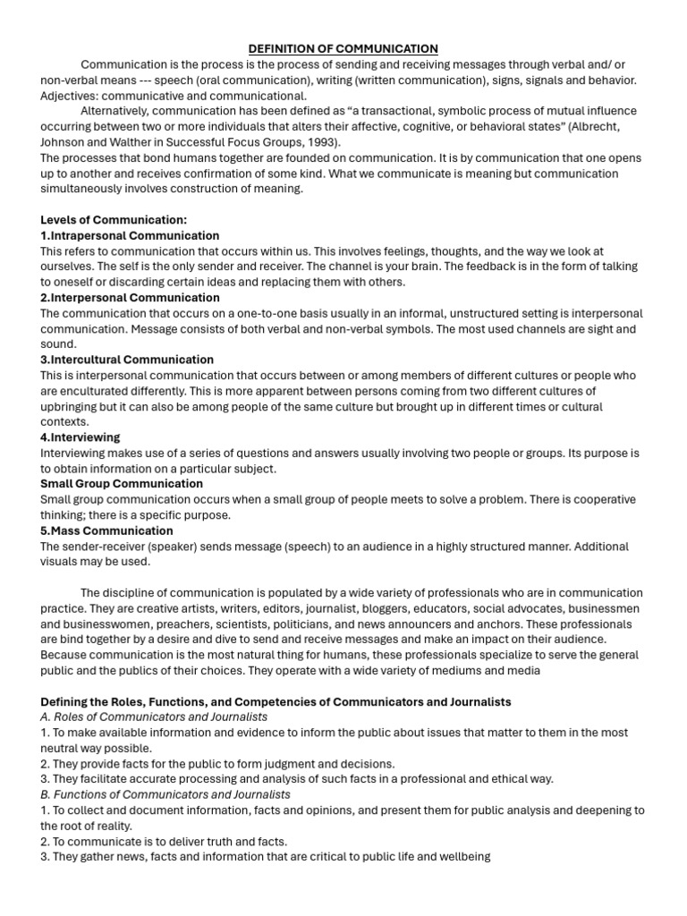 Definition of Communication | PDF | Communication | Human Communication