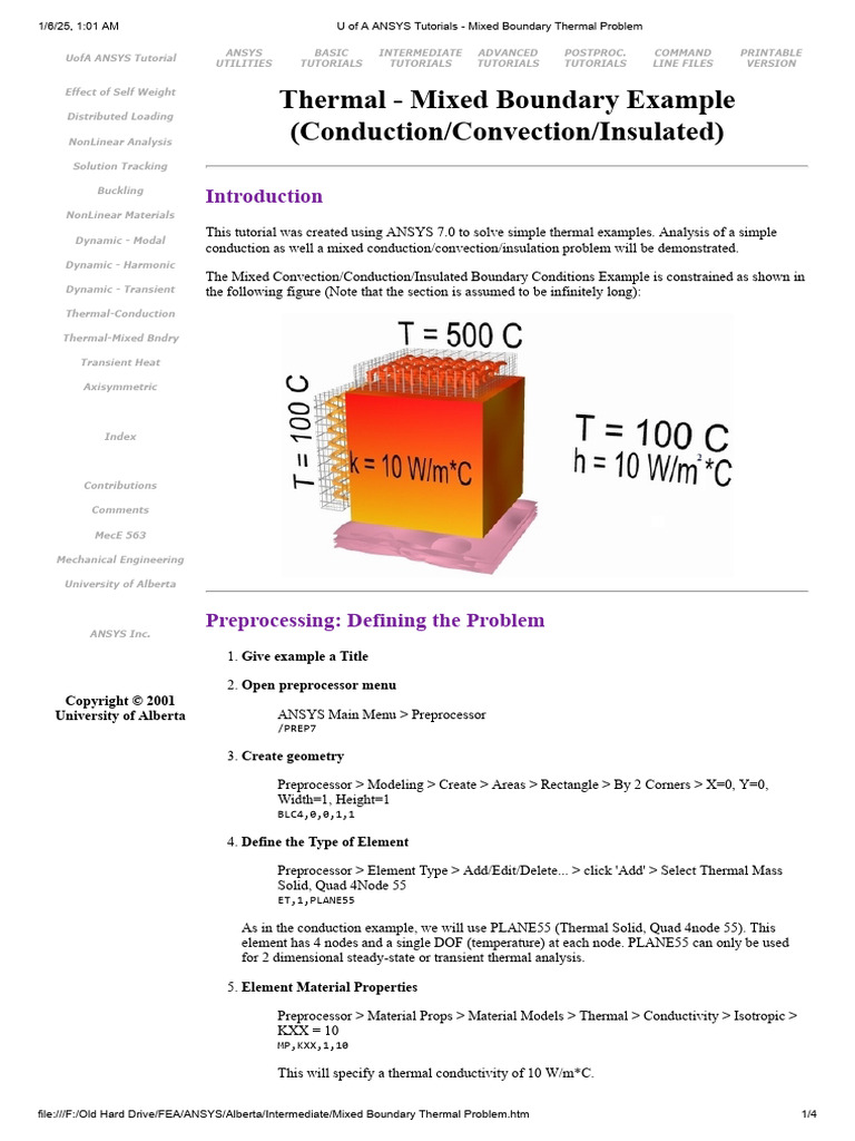 U of A ANSYS Tutorials - Mixed Boundary Thermal Problem | PDF | Thermal Conduction | Finite ...