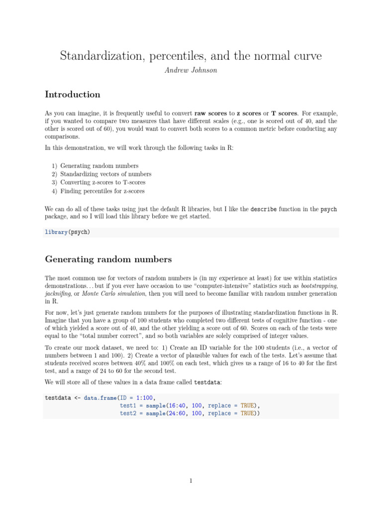 Standardization Percentiles And The Normal Curve Pdf Standard Score Normal Distribution