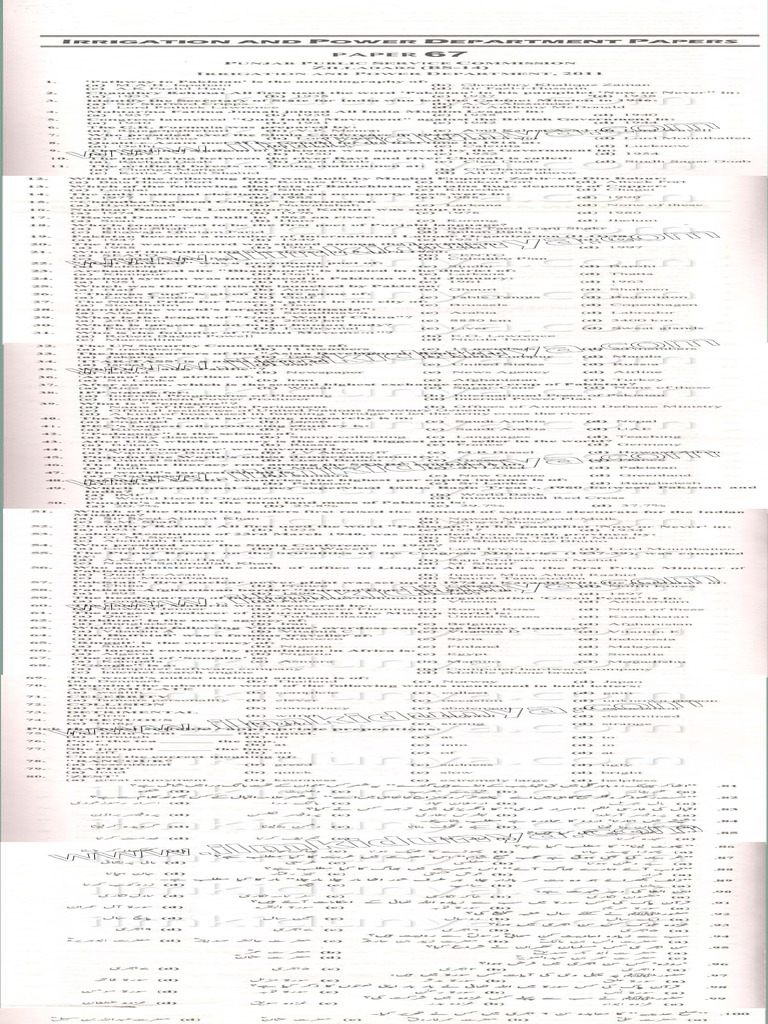 Past Paper 2011 PPSC Irrigation and Power Department Zilladars BS 14 ...