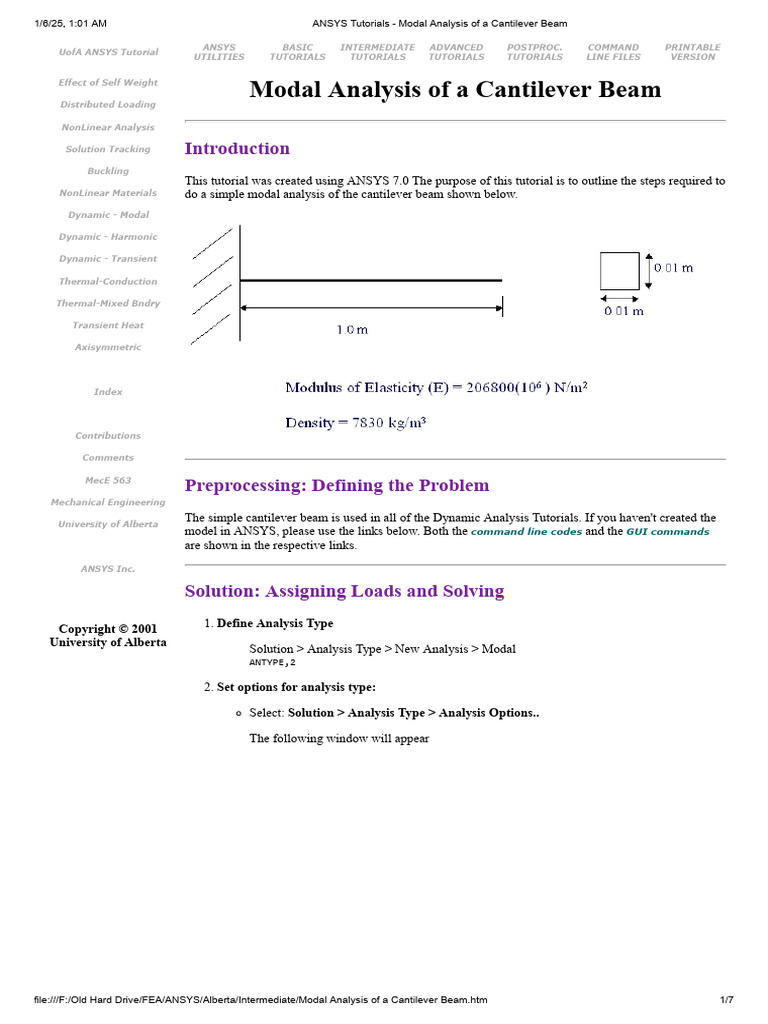 ANSYS Tutorials - Modal Analysis of a Cantilever Beam | PDF | Finite Element Method | Computing