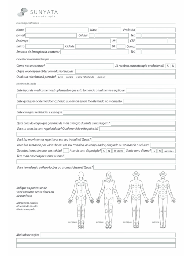 Anamnese Massagem | PDF