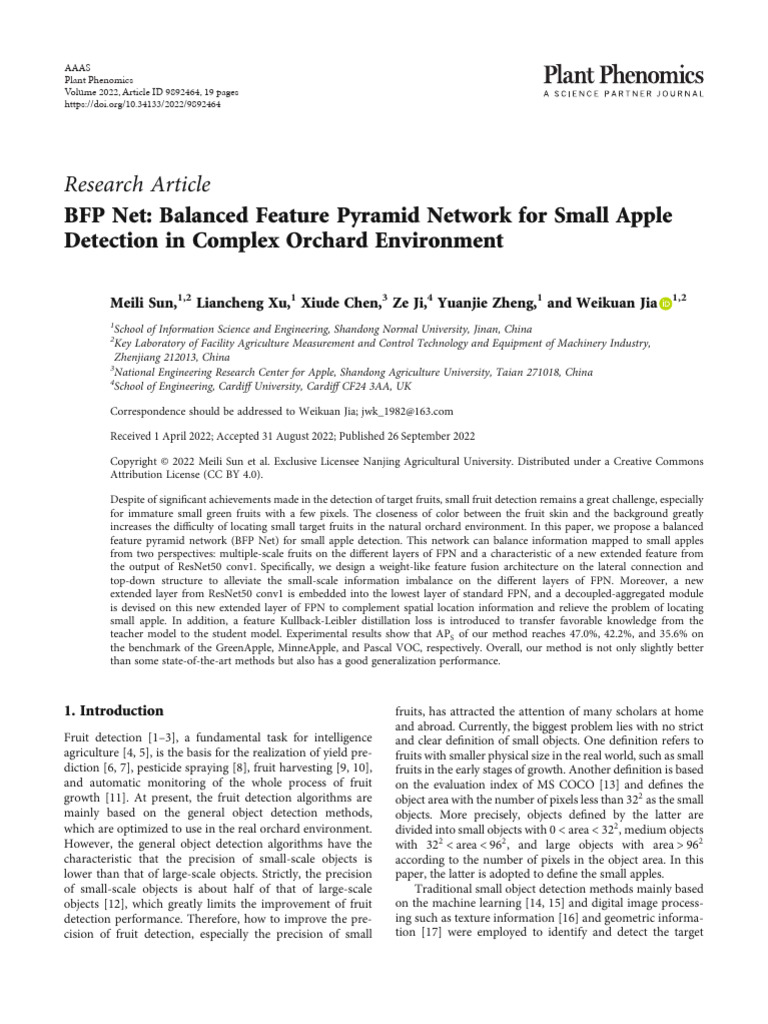 BFP Net Balanced Feature Pyramid Network for Small Apple | PDF | Image ...