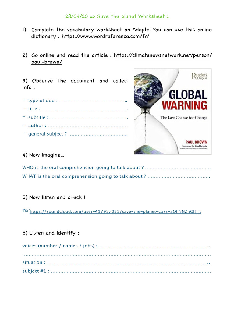 Save the Planet Worksheet 1 (1) | PDF