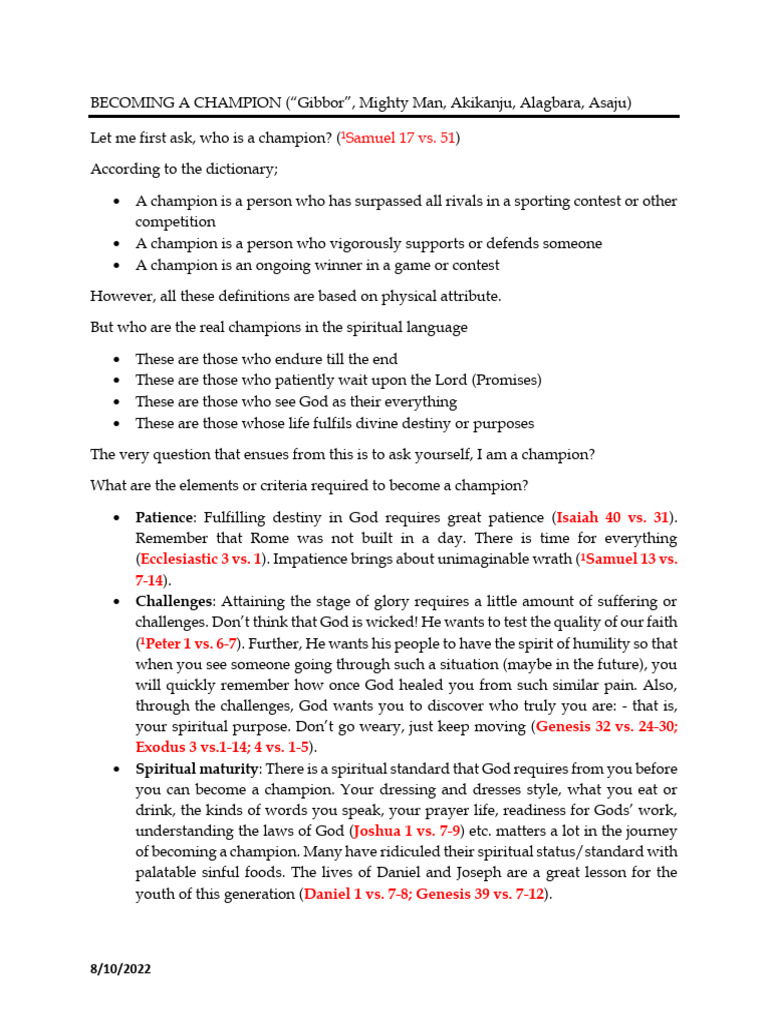 Becoming a champion | PDF | Jesus | Patience
