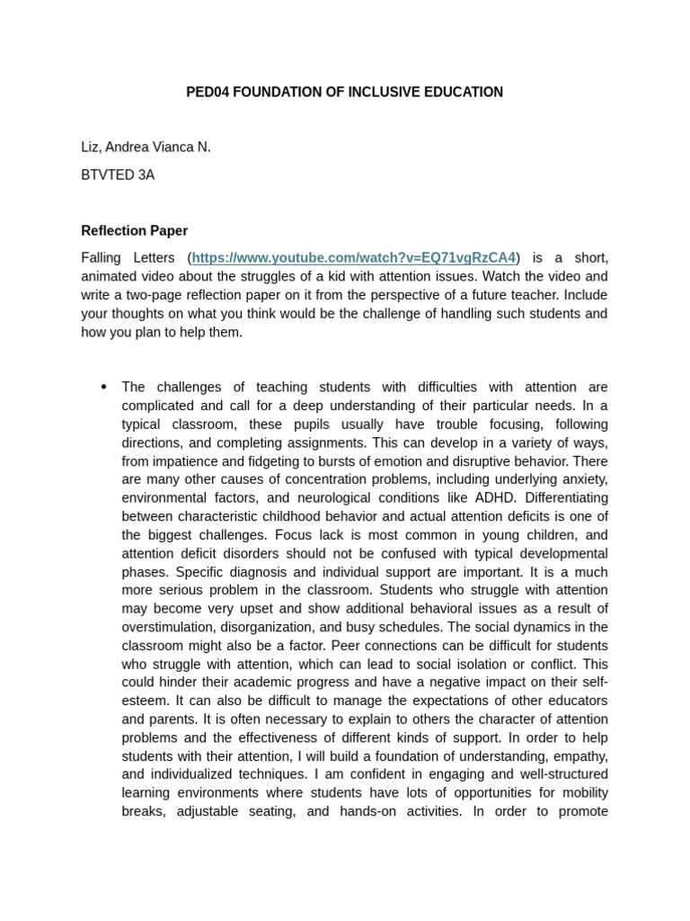 PED04 Reflection Paper On Falling Letters - Andrea Liz | PDF ...