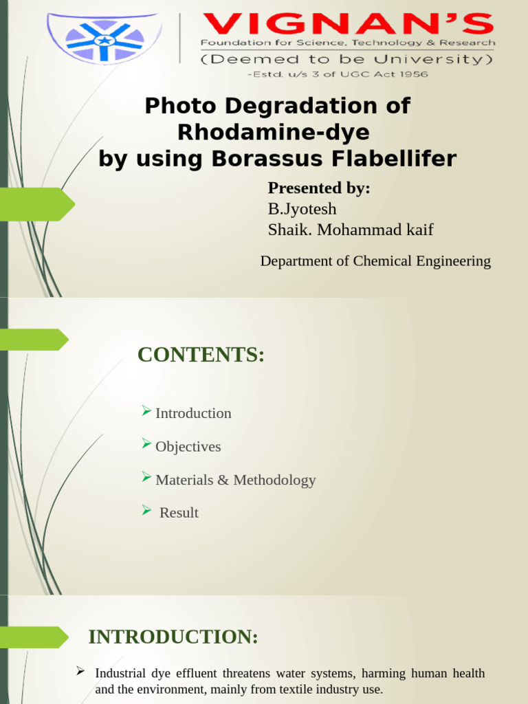 Photo Degradation of Rhodamine-B Dye by Using Biochar (VFSTR) | PDF ...