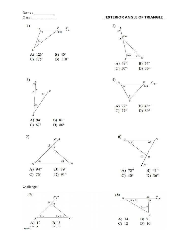 Triangle Exterior Angle | PDF