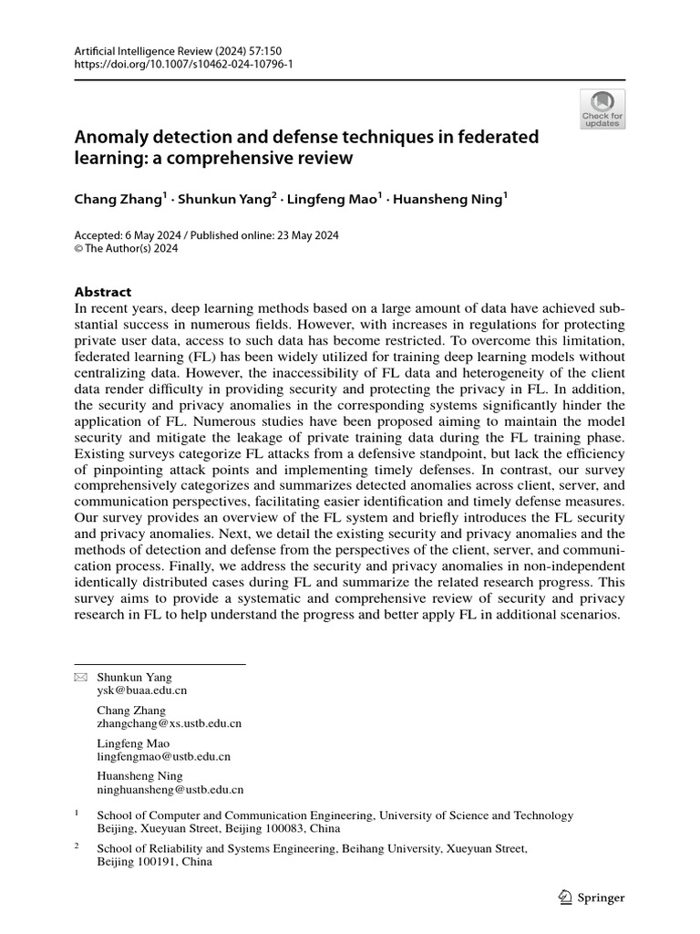 Anomaly Detection and Defense Techniques in Federated Learning A Comprehensive Review | PDF ...