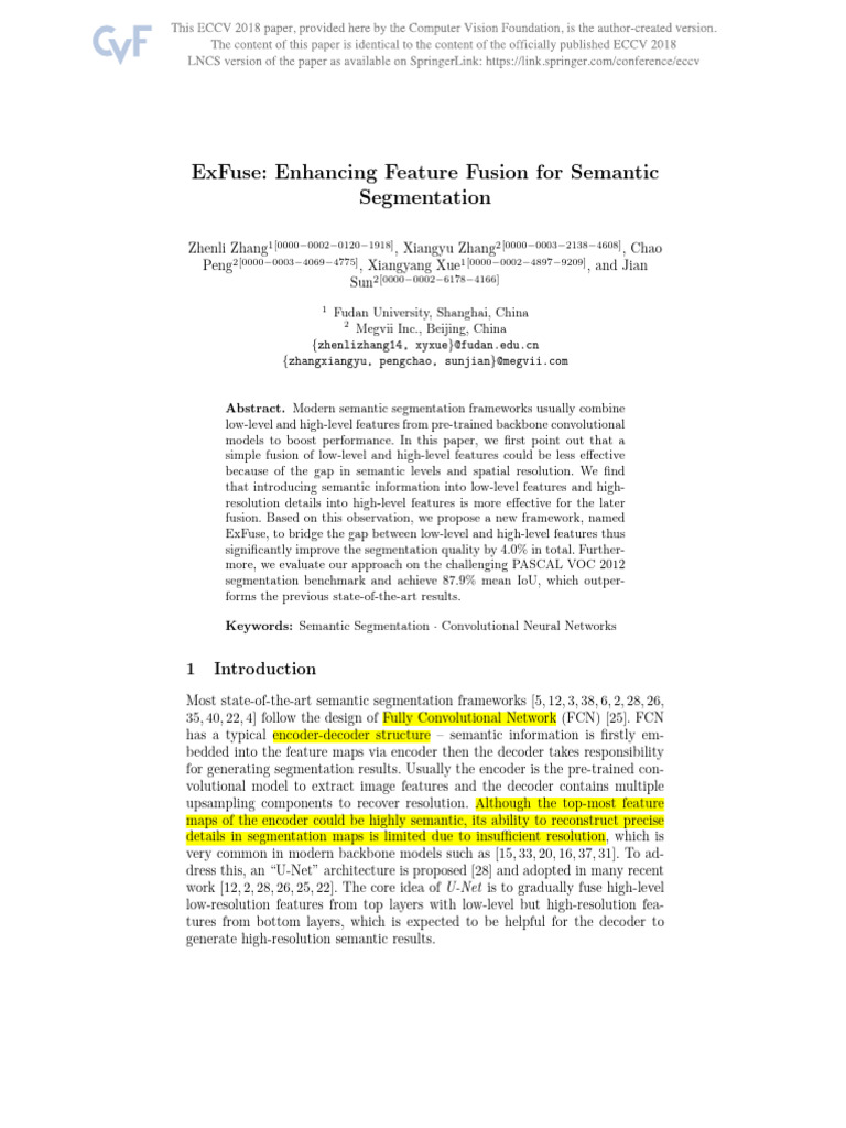 Zhenli Zhang ExFuse Enhancing Feature ECCV 2018 Paper | PDF | Image Segmentation | Artificial ...