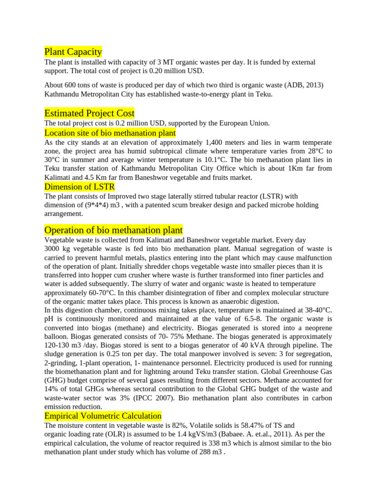 Teku Methanogenesis Plant Details | PDF | Biogas | Greenhouse Gas