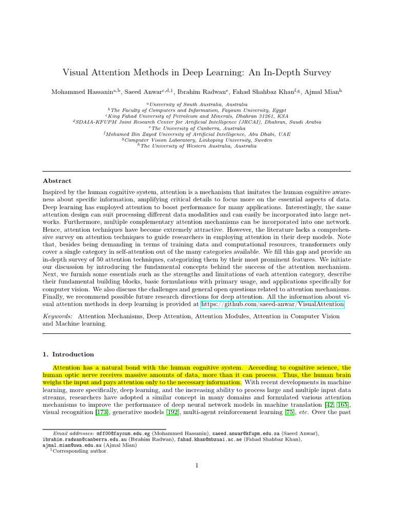 Visual Attention Methods in Deep Learning An In-Depth Survey | PDF | Learning | Cognition