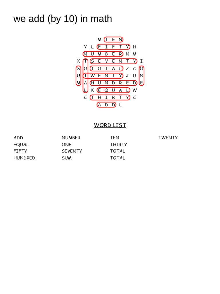 Adding by Ten in Math | PDF