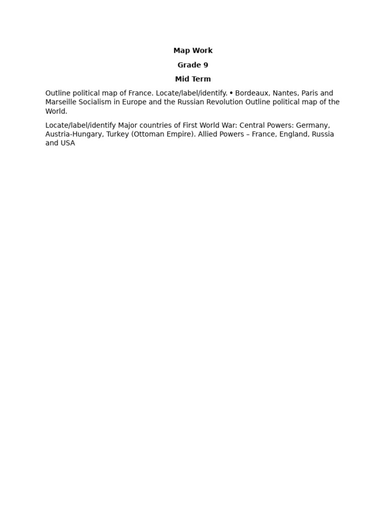 Map Work - Mid Term Grade 9 | PDF