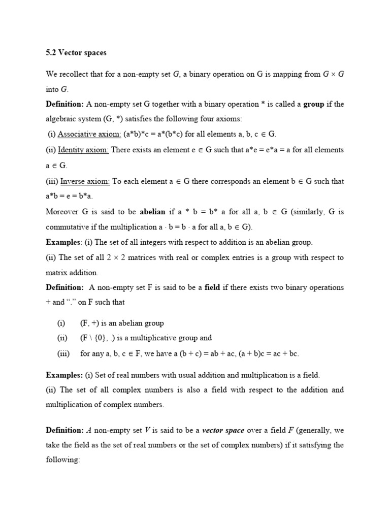 Vector Spaces and Linear Algebra Basics | PDF | Basis (Linear Algebra) | Group (Mathematics)