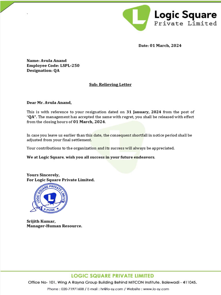 Logic Square Relieving Letter | PDF