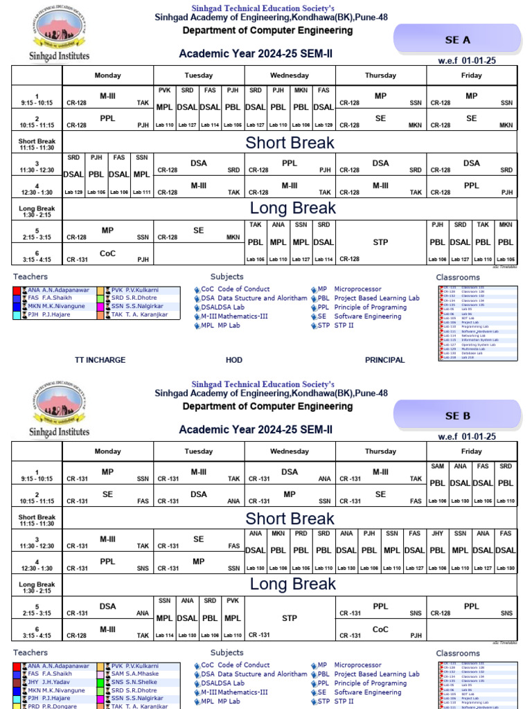 Class Timetable W.E.F. 01-01-25 SEM II 2024-25 | PDF | Computing | Data