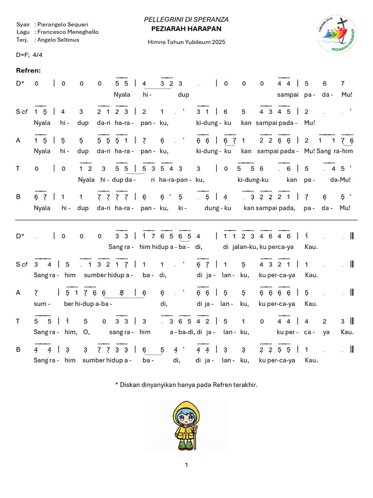 Peziarah Harapan - Himne Yubileum 2025 - Not Angka - SATB - Bahasa ...