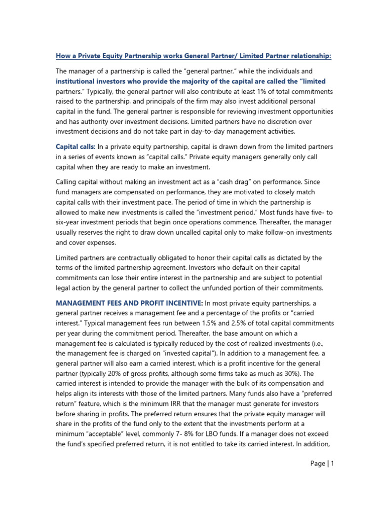 Understanding Private Equity Partnerships | PDF | Partnership | Carried ...