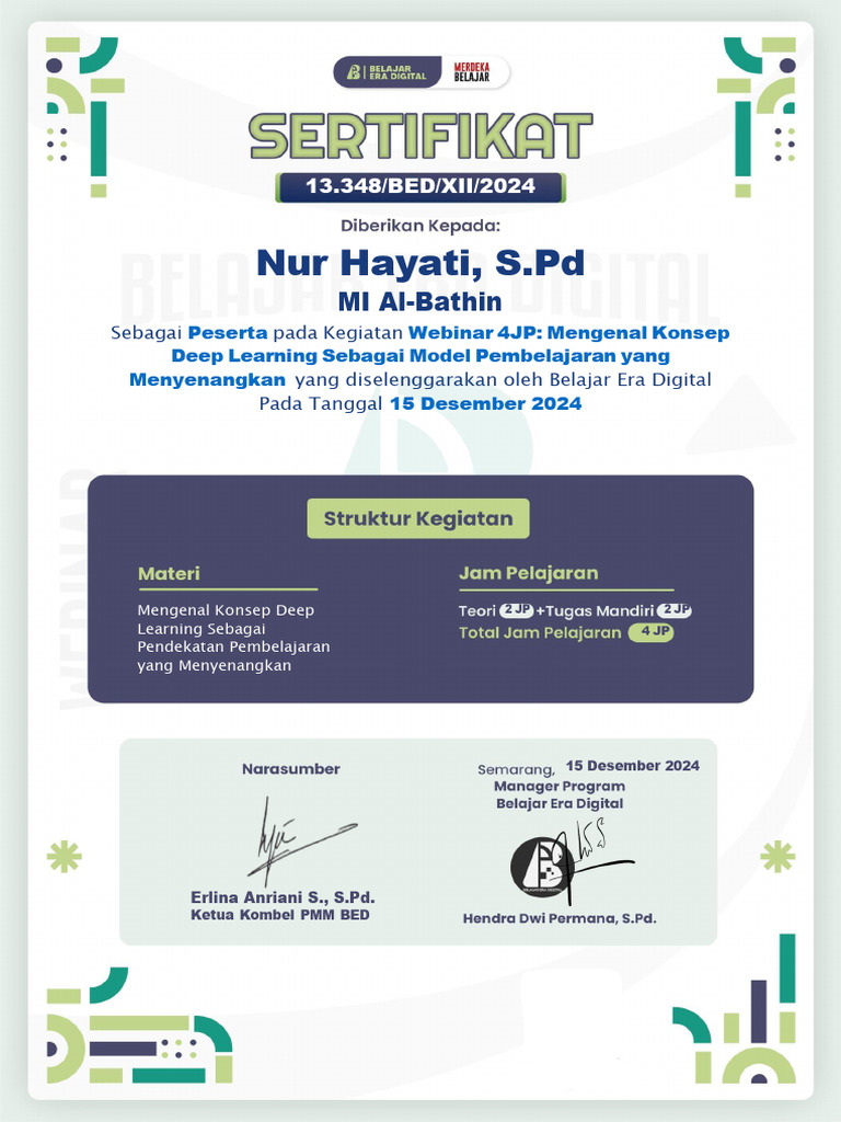 Nur Hayati, S.Pd sertifikat_15 Des_24 | PDF