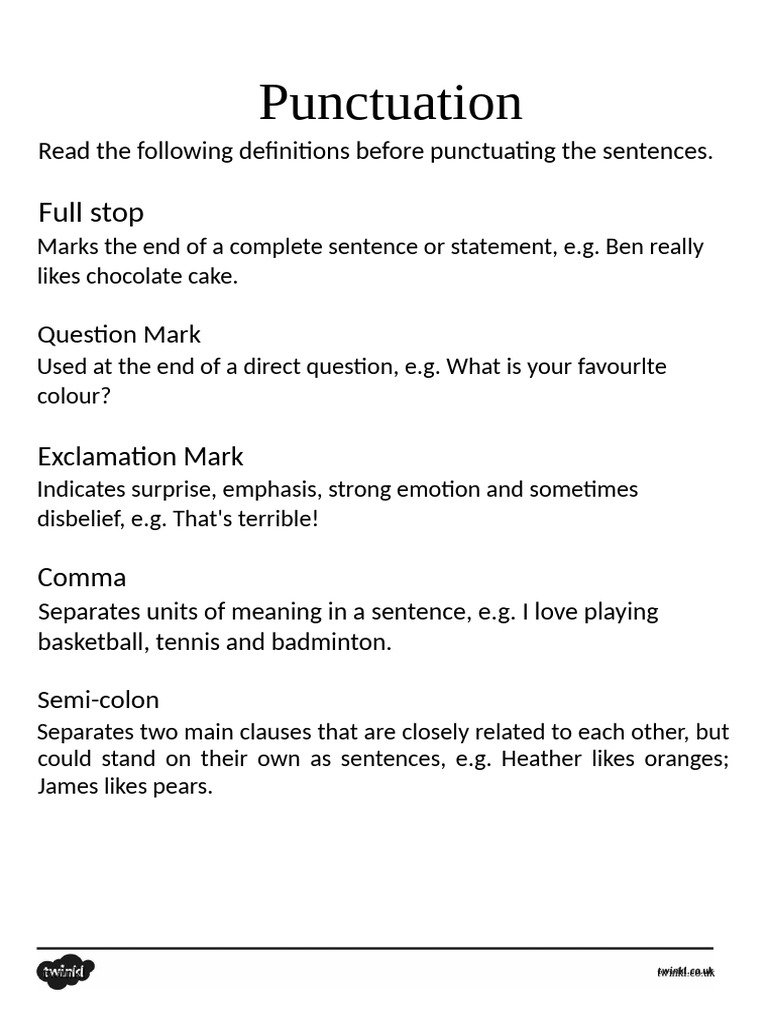 Punctuation Worksheet with Answers | PDF | Punctuation | Sentence ...