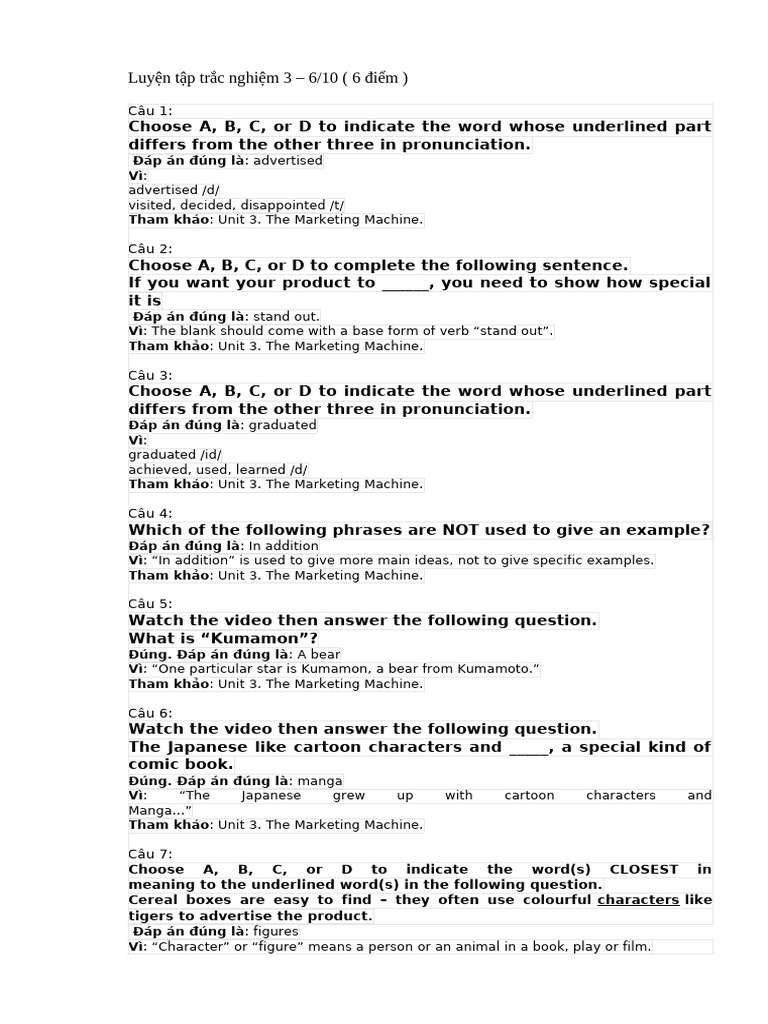 Listening and Speaking 1-Luyen Tap Trac Nghiem 3-Luot 2 | PDF