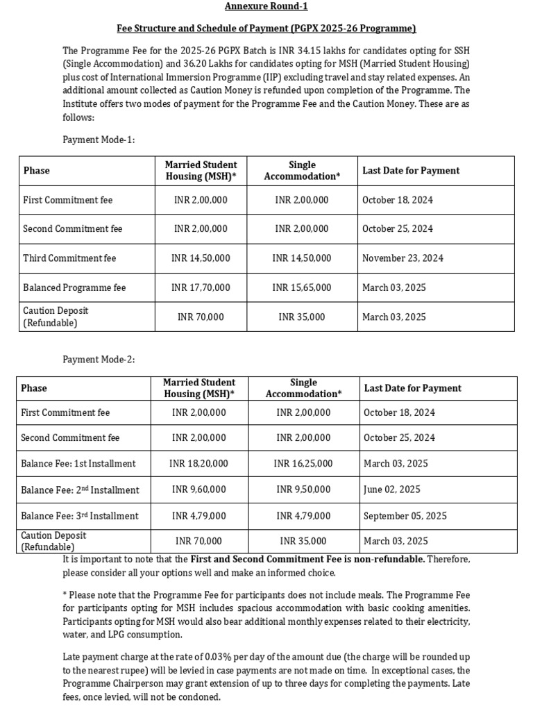 Round - 1 - Annexure-Fee Structure and Schedule of Payment | PDF | Fee | Money