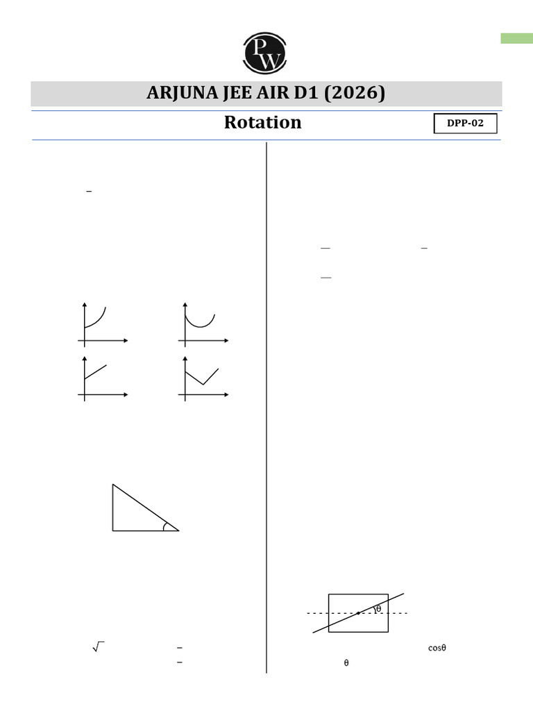Rotation - DPP 02 (Of Lec 03) - Arjuna JEE AIR D1 2026 | PDF | Physics | Mechanics