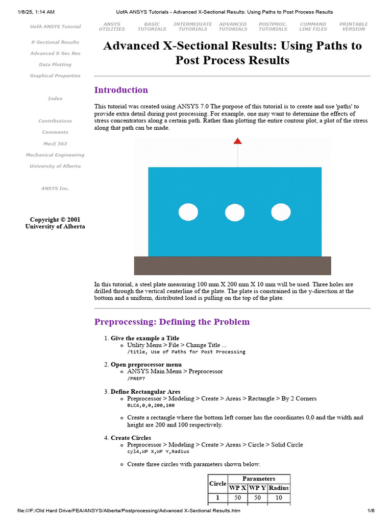 UofA ANSYS Tutorials - Advanced X-Sectional Results_ Using Paths to Post Process Results | PDF ...