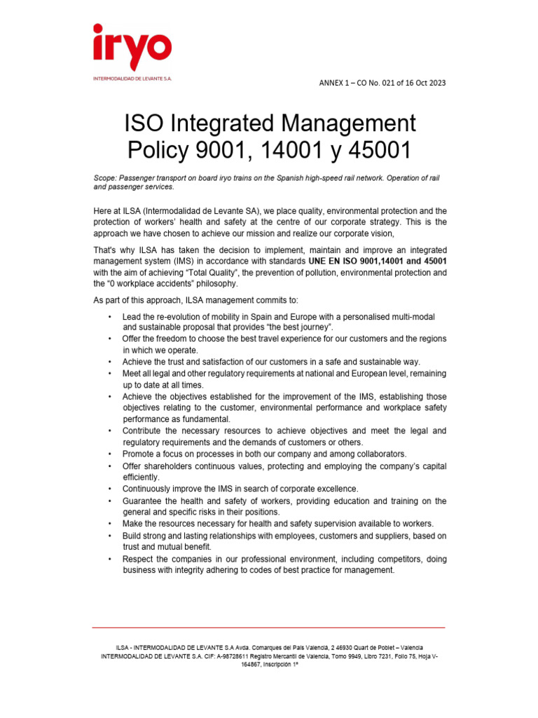 ILSA ISO Integrated Management Policy | PDF | Economies | Business