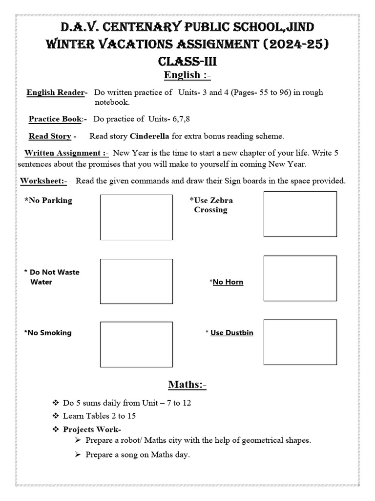 Class Iii Winter Assignment 24-25 | PDF