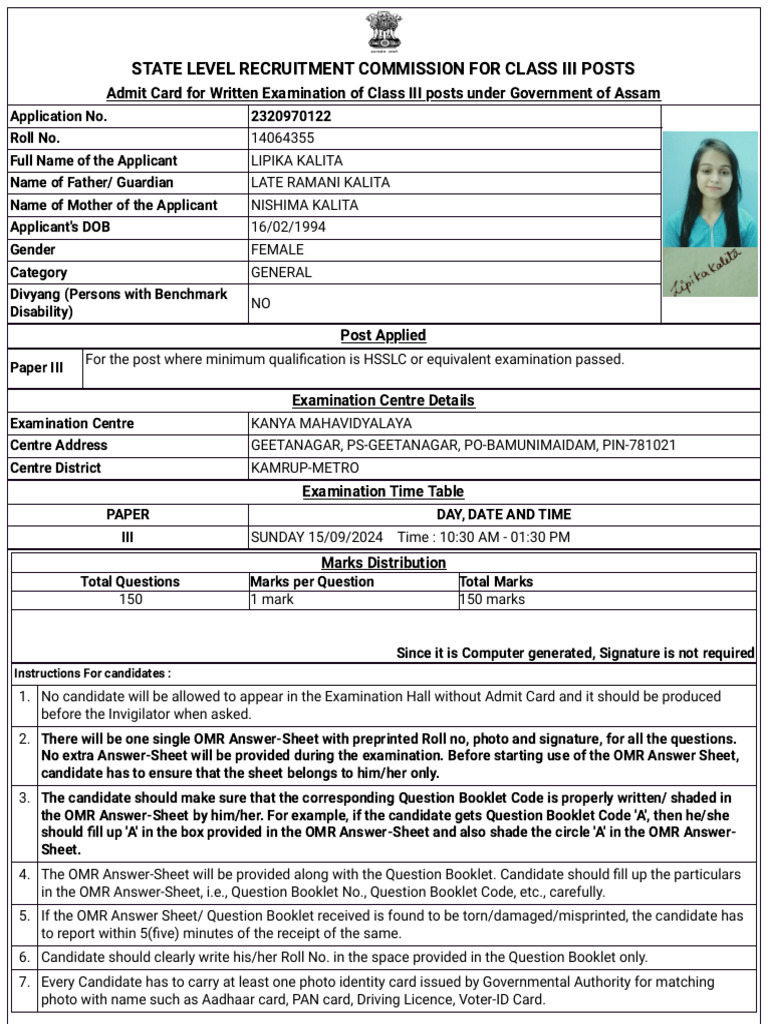 State Level Recruitment Commission For Class Iii Posts | PDF