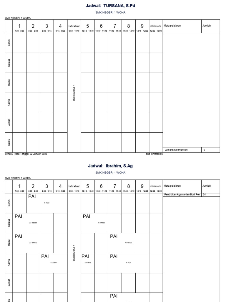 Revisi 1 Jadwal Guru Table TP.2024-2025 | PDF