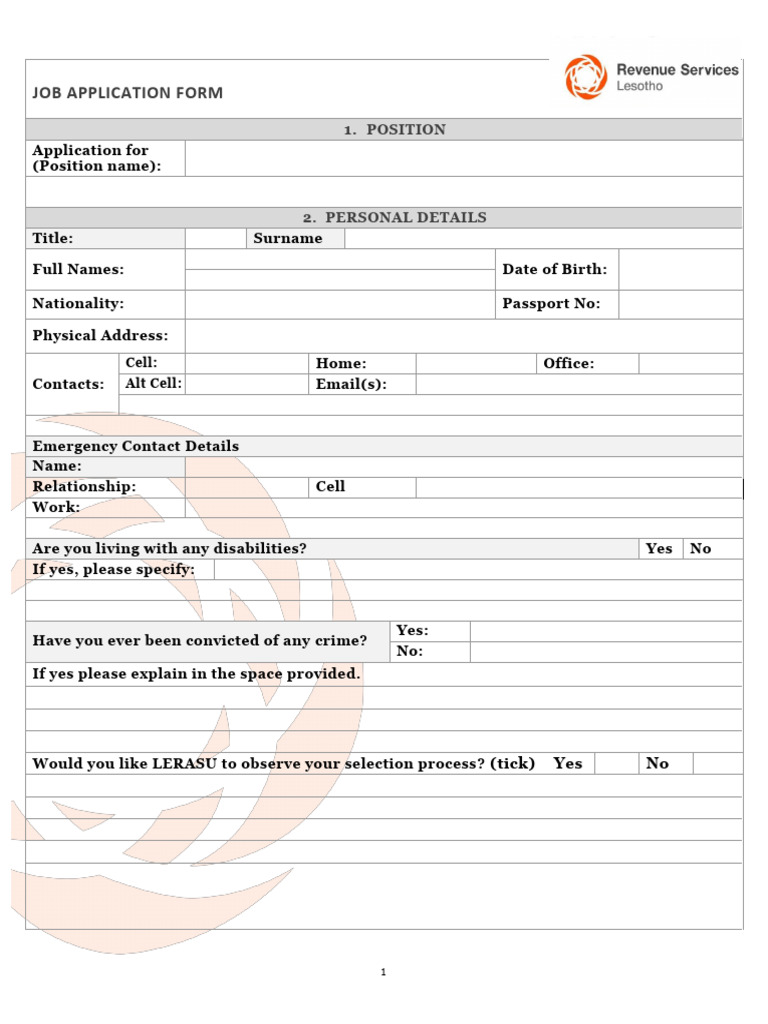 New Employment Application Form RSL | PDF