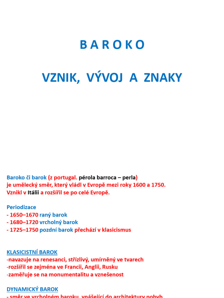 Baroko Vznik, Vývoj A Znaky | PDF