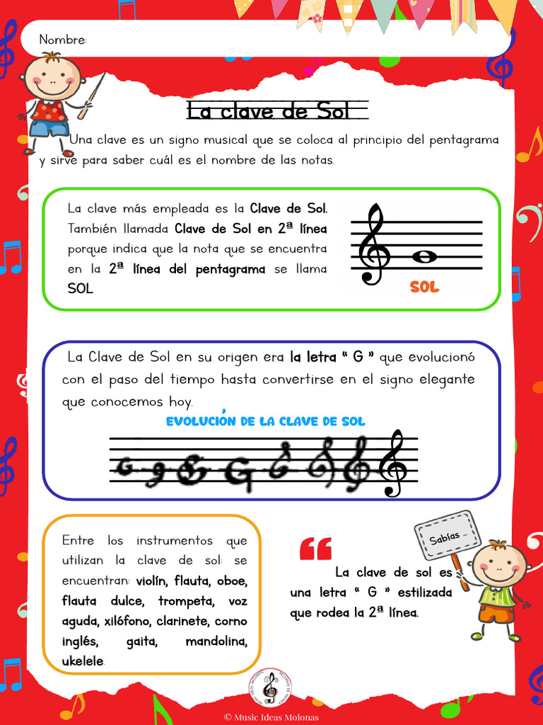 FICHAS PRIMARIA la clave de sol | PDF | Clave