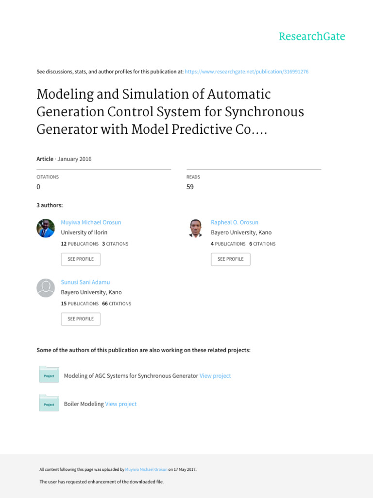 Modeling and Simulation of Automatic Generation Control System For Synchronous Generator With ...