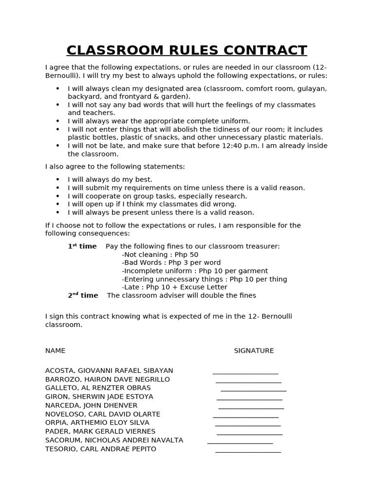 CLASSROOM RULES CONTRACT | PDF
