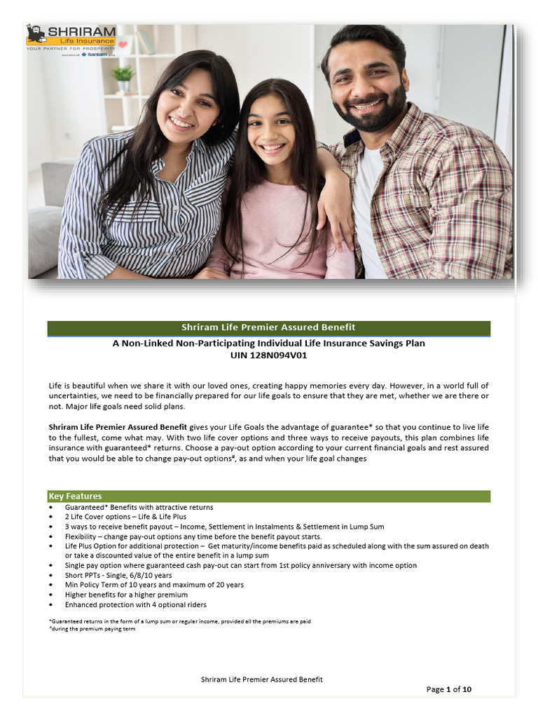 Shriram Life Premier Assured Benefit Plan | PDF | Insurance | Present Value