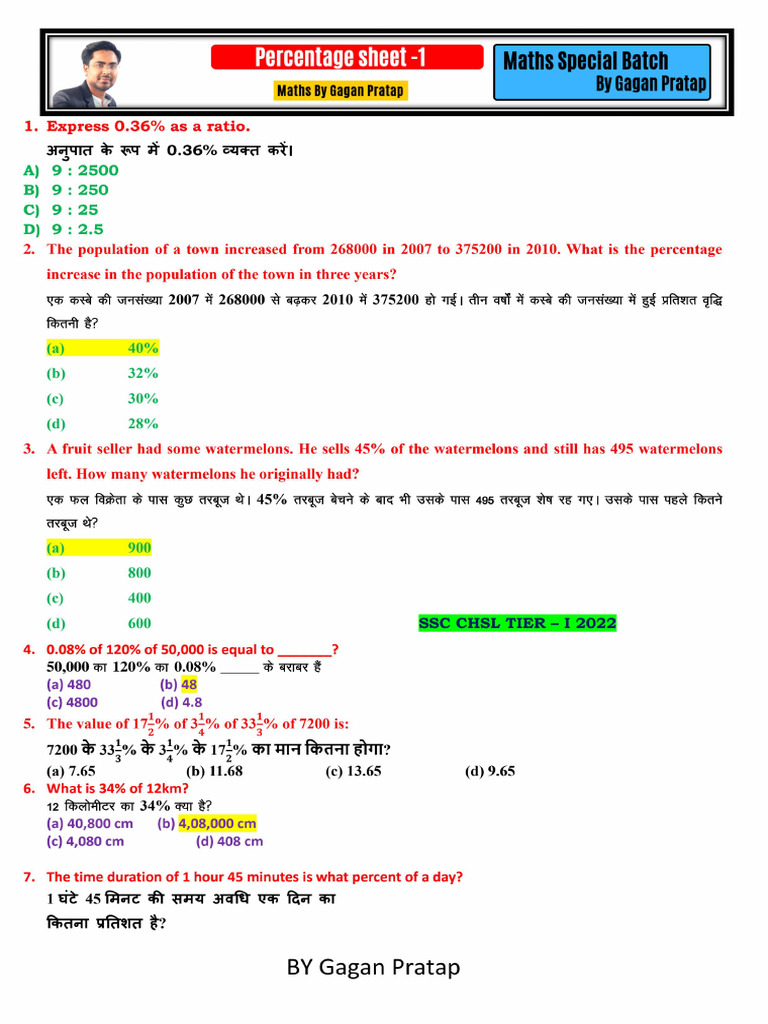 Percentage Sheet 1 273365 Crwill Pdf