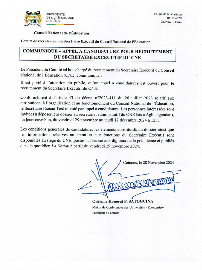 Communiqué Appel select SE_2024 CNE | PDF