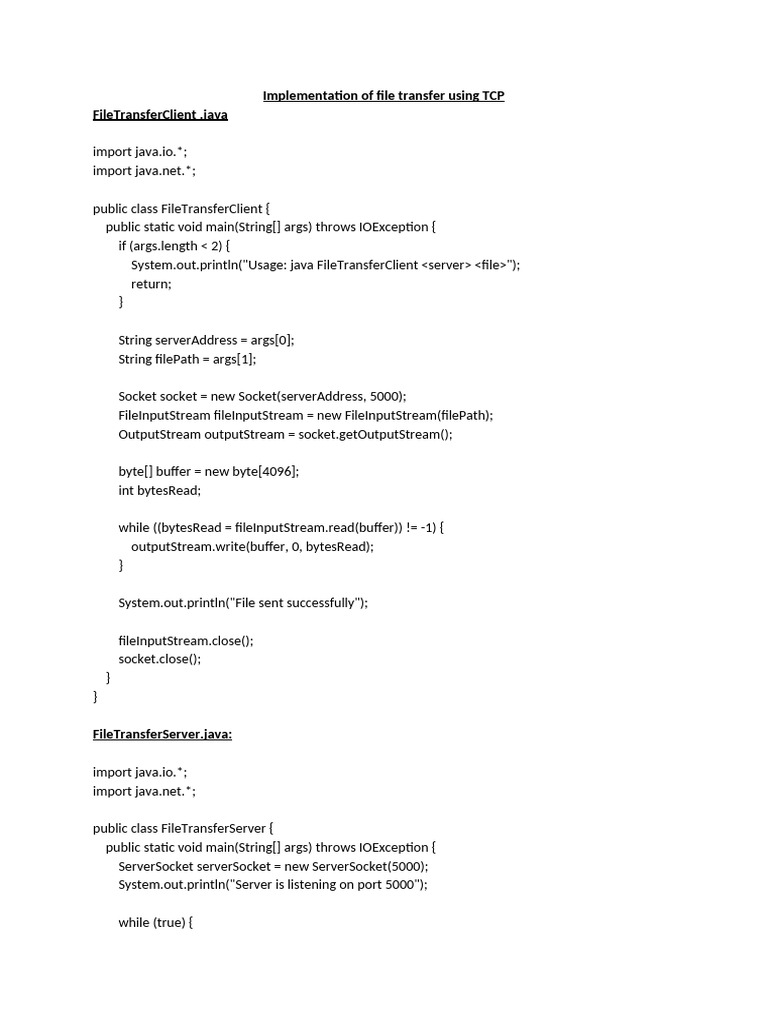 Implementation of File Transfer Using TCP Filetransferclient .Java | PDF